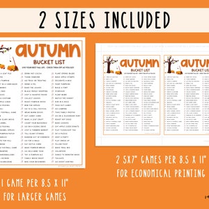Fall Bucket List Game Printable Autumn Party Game Fall - Etsy
