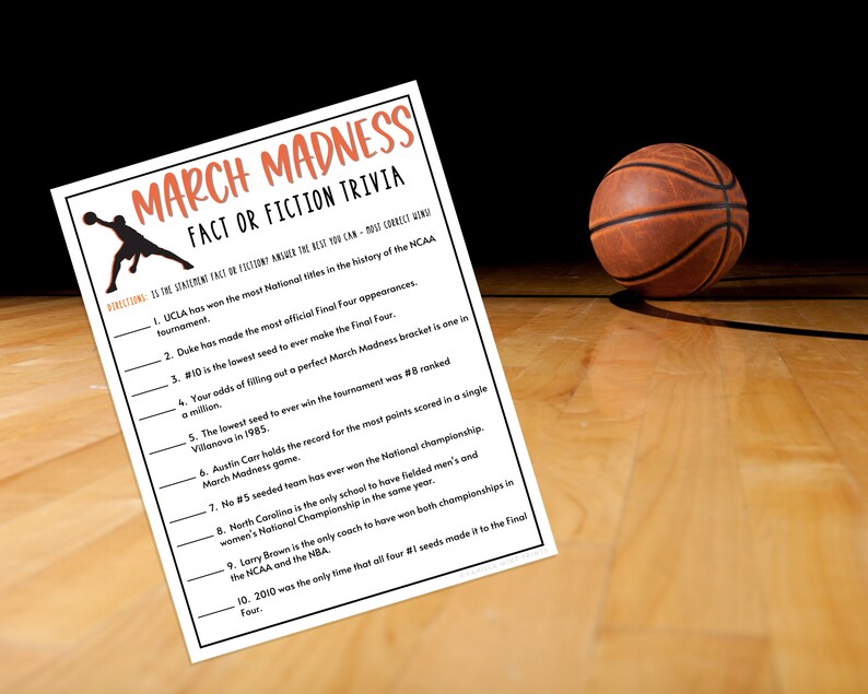 March Madness Fact or Fiction Trivia Game Printable March - Etsy