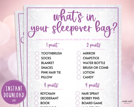 Teen Slumber Party Games Whats in Your Sleepover Bag Girls - Etsy