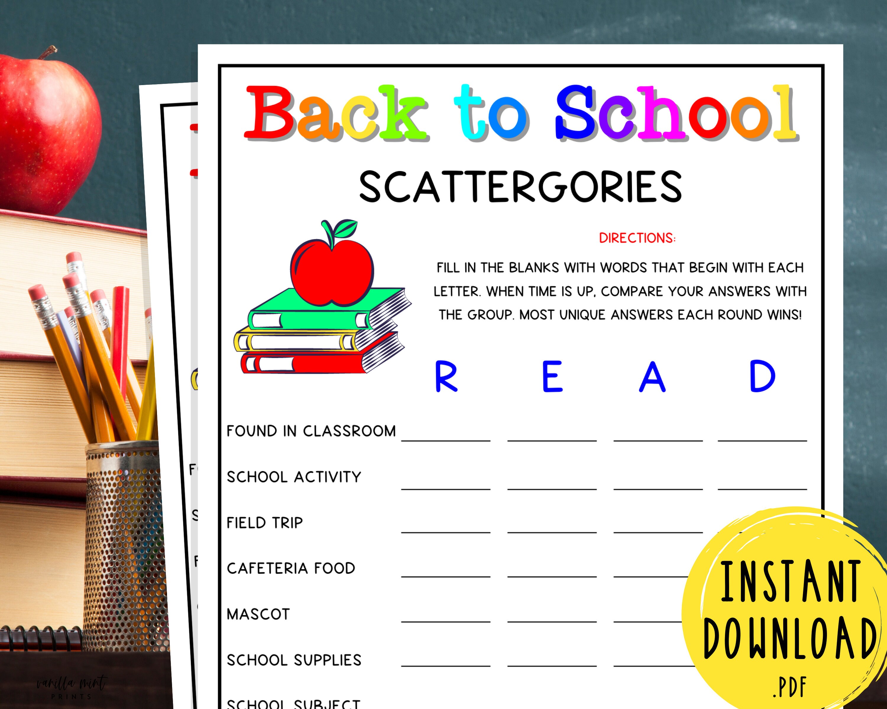 Back to School Game Scattergories First Day of School | Etsy