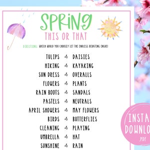 Spring This or That Printable Springtime Games Party Games | Etsy