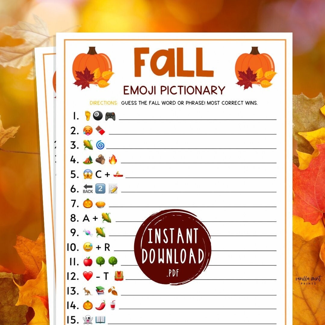 Fall Emoji Pictionary Game | Printable Autumn Games | Fall Time ...