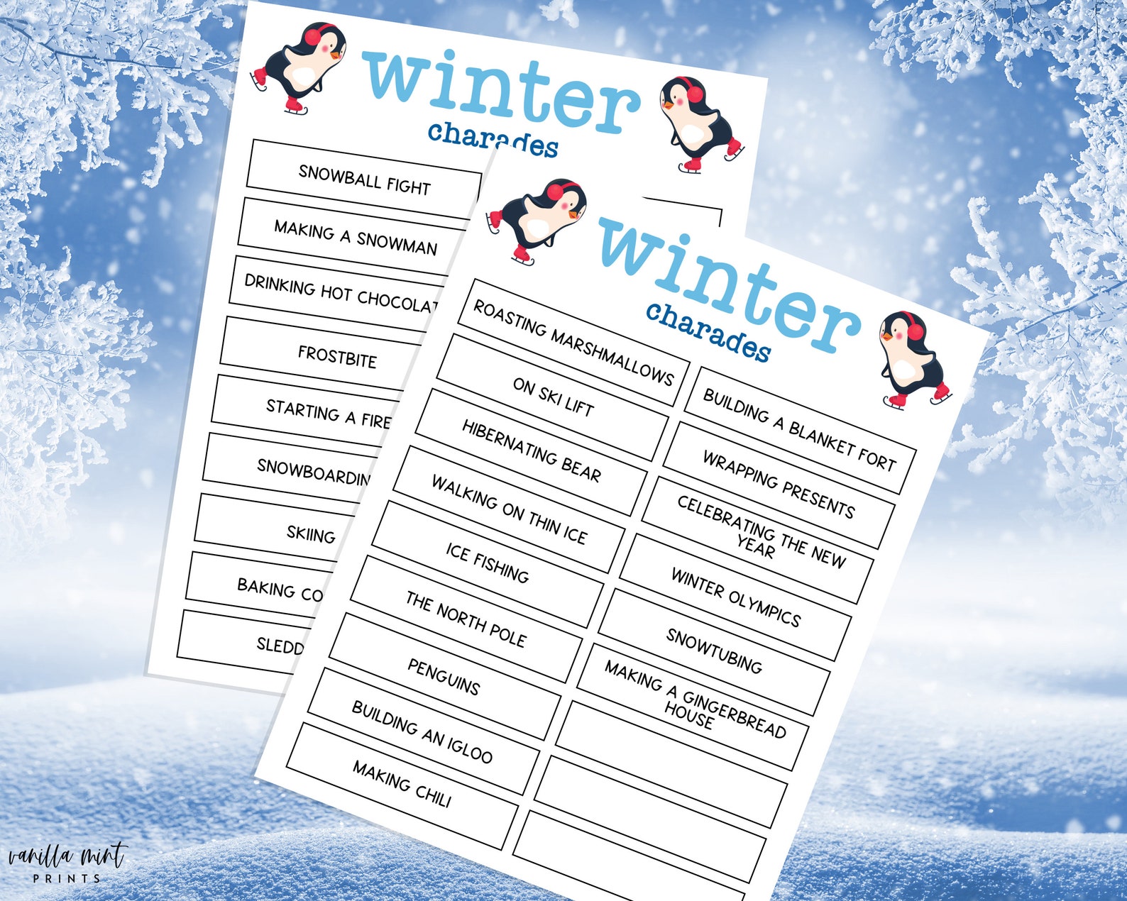 Winter Charades Game | 33 Fun Printable Winter Charades Games ...