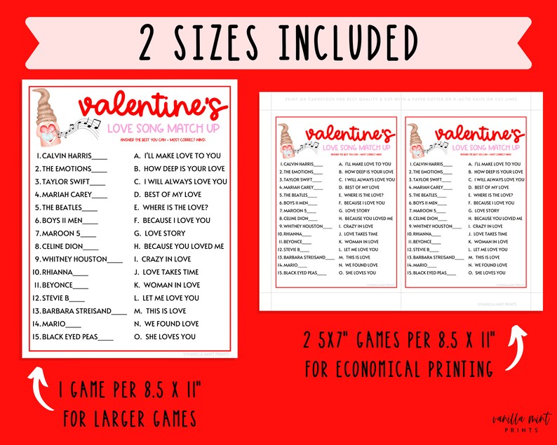 Valentine's Day Love Song Trivia Game Valentine - Etsy