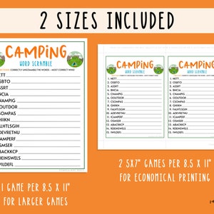 Camping Word Scramble Word Game | Printable Campground Party Games ...