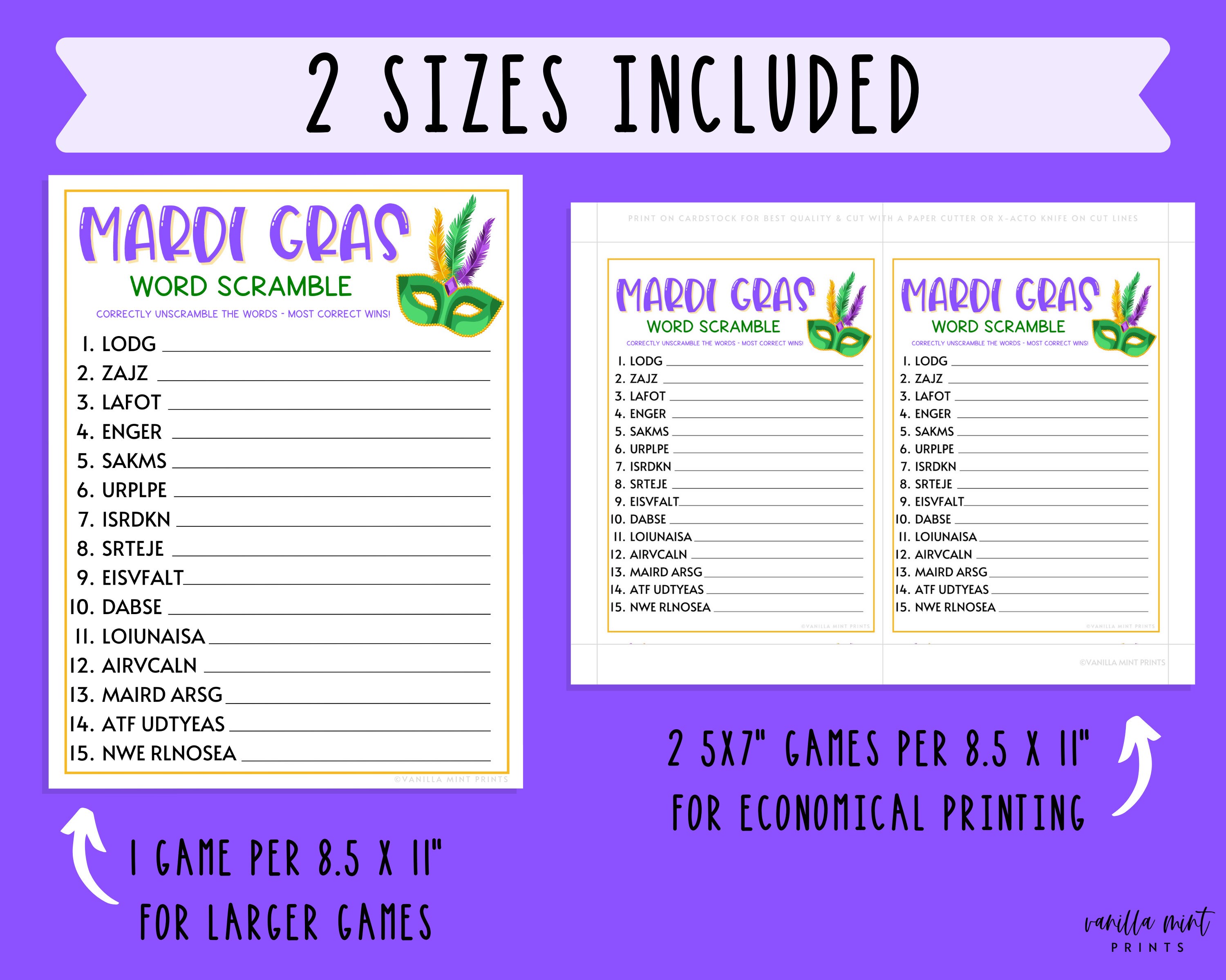 Mardi Gras Word Scramble Game Fat Tuesday Party Games - Etsy