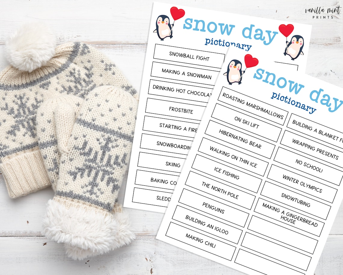 Snow Day Pictionary Game Fun Printable Winter Game | Etsy