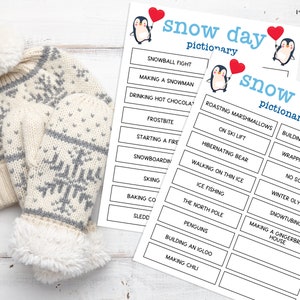 Snow Day Pictionary Game Fun Printable Winter Game Wintertime Activity ...