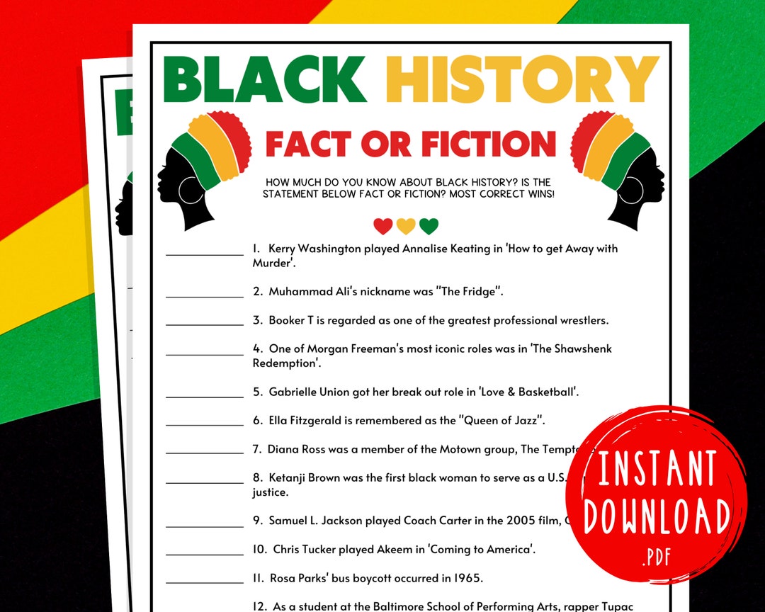 Black History Month Fact or Fiction Trivia Game | African American History Celebration Party ...
