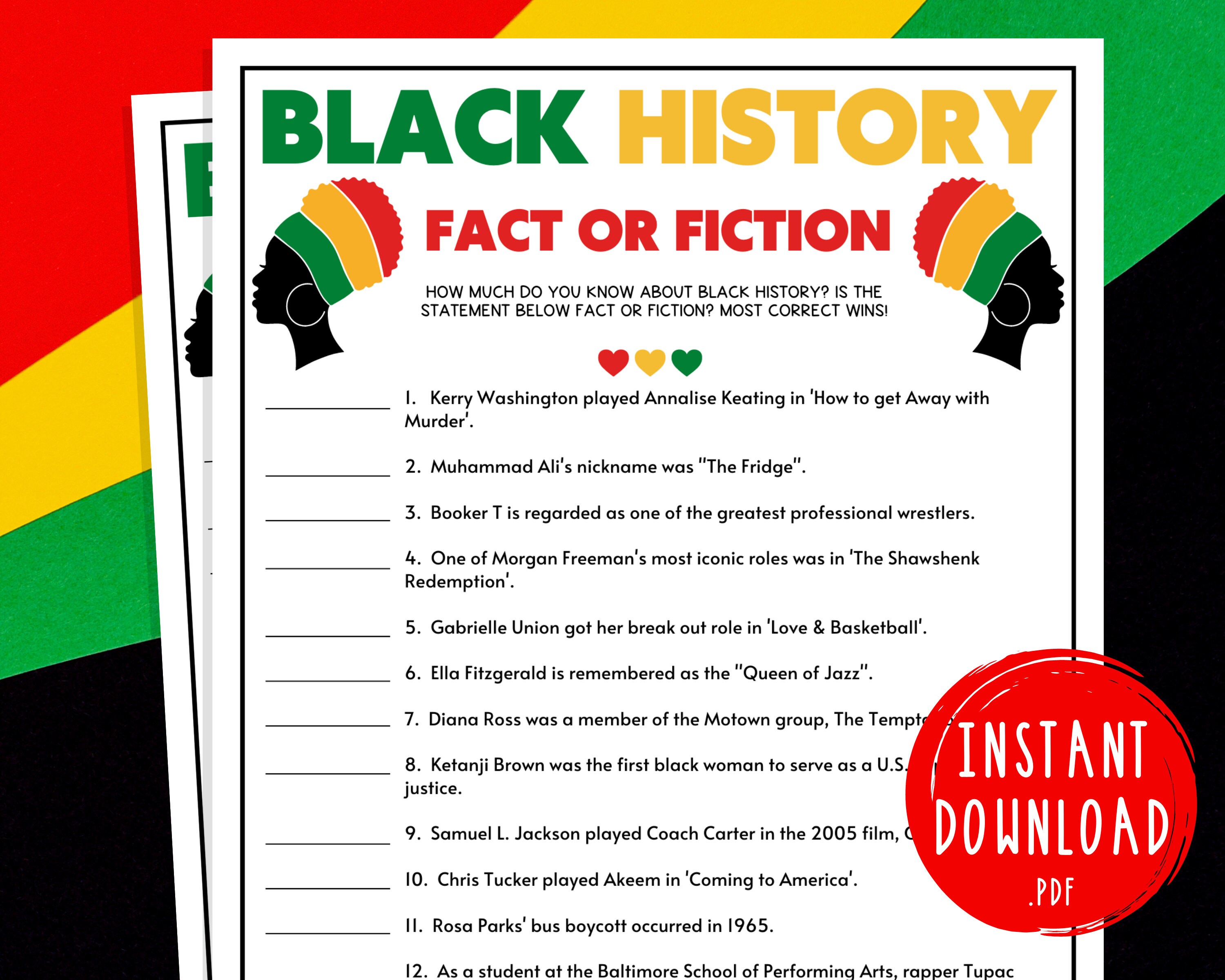 Black History Month Fact or Fiction Trivia Game | African American ...