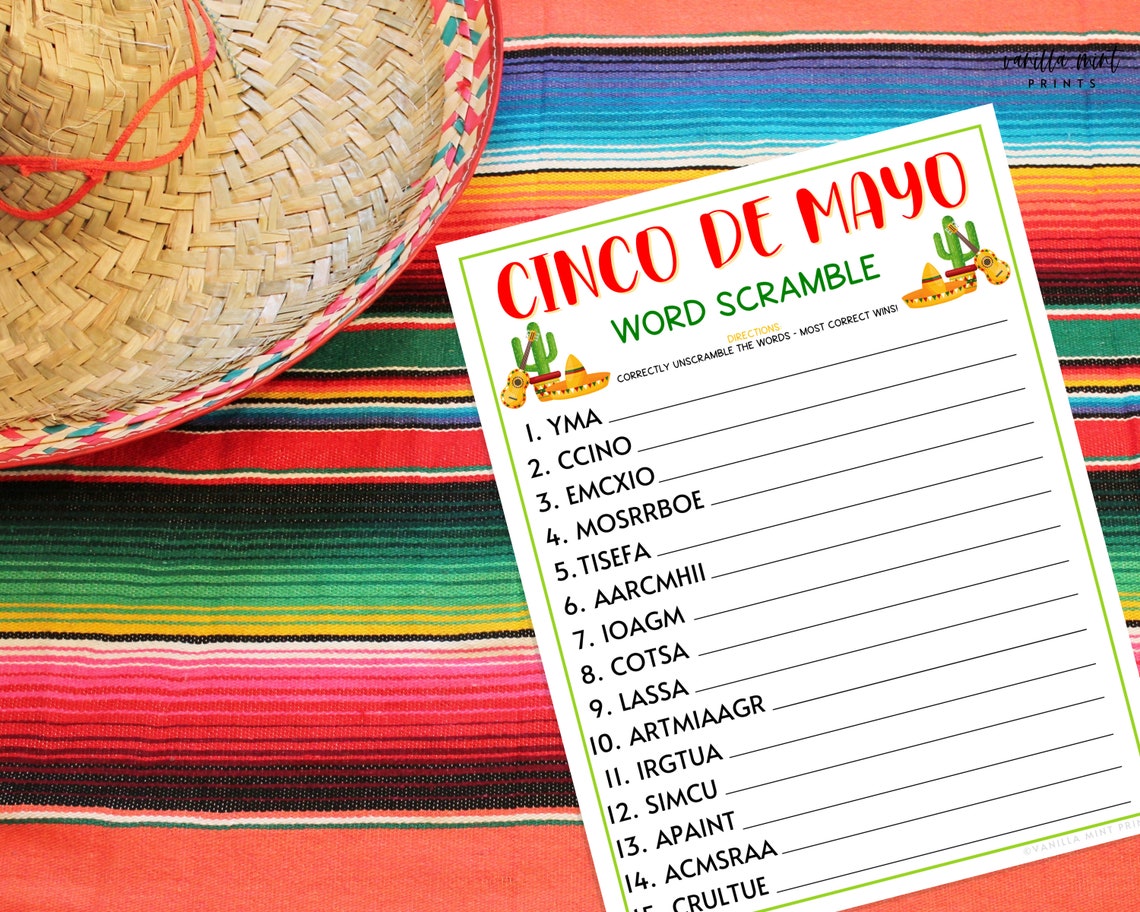 Cinco De Mayo Word Scramble Game Word Game Mexican Party - Etsy