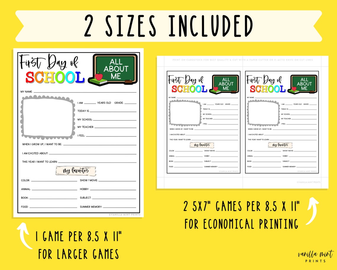 Back to School Questionnaire First Day of School All About - Etsy