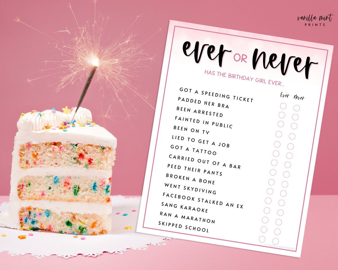 PINK Adult Birthday Party Games Ever or Never Birthday Party - Etsy