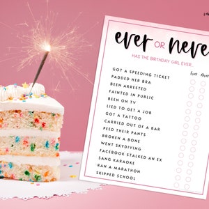PINK Adult Birthday Party Games | Ever or Never Birthday Party Game for ...