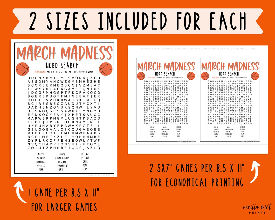 March Madness 10 Game Bundle Ten Printable March Madness | Etsy