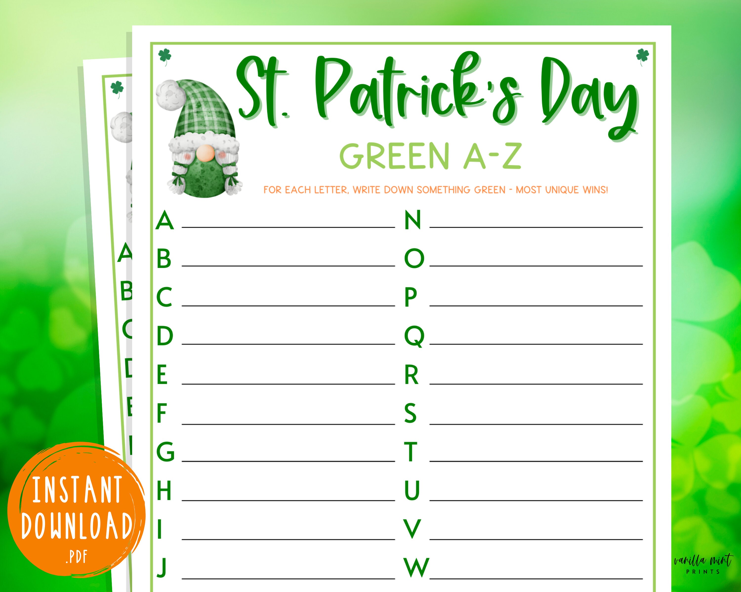 St. Patrick's Day Green A-Z Game Word Puzzle Irish - Etsy