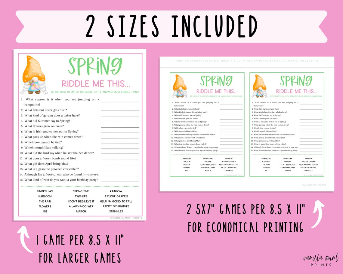 Spring Riddle Me This Game Printable Springtime Games - Etsy