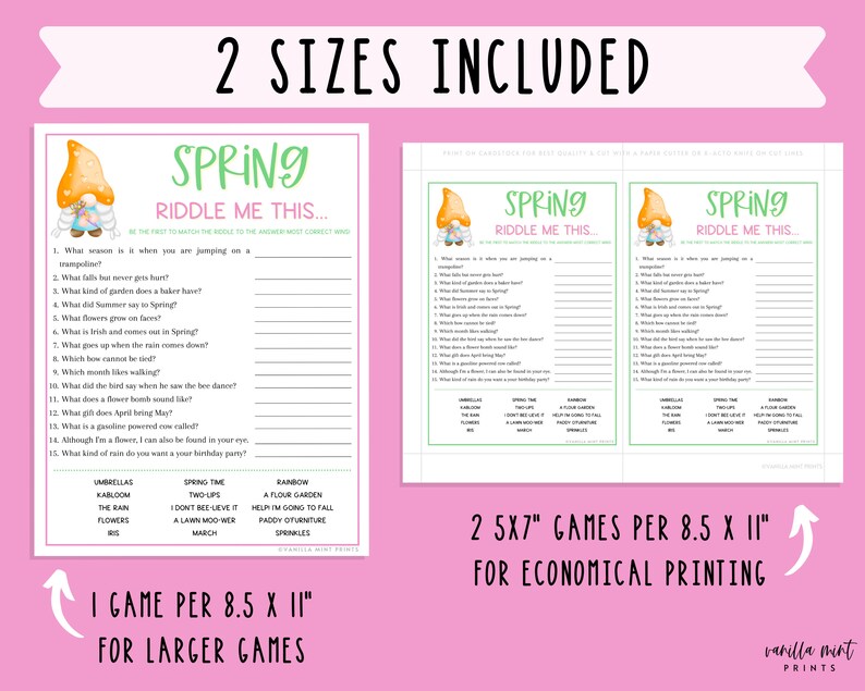Spring Riddle Me This Game Printable Springtime Games - Etsy