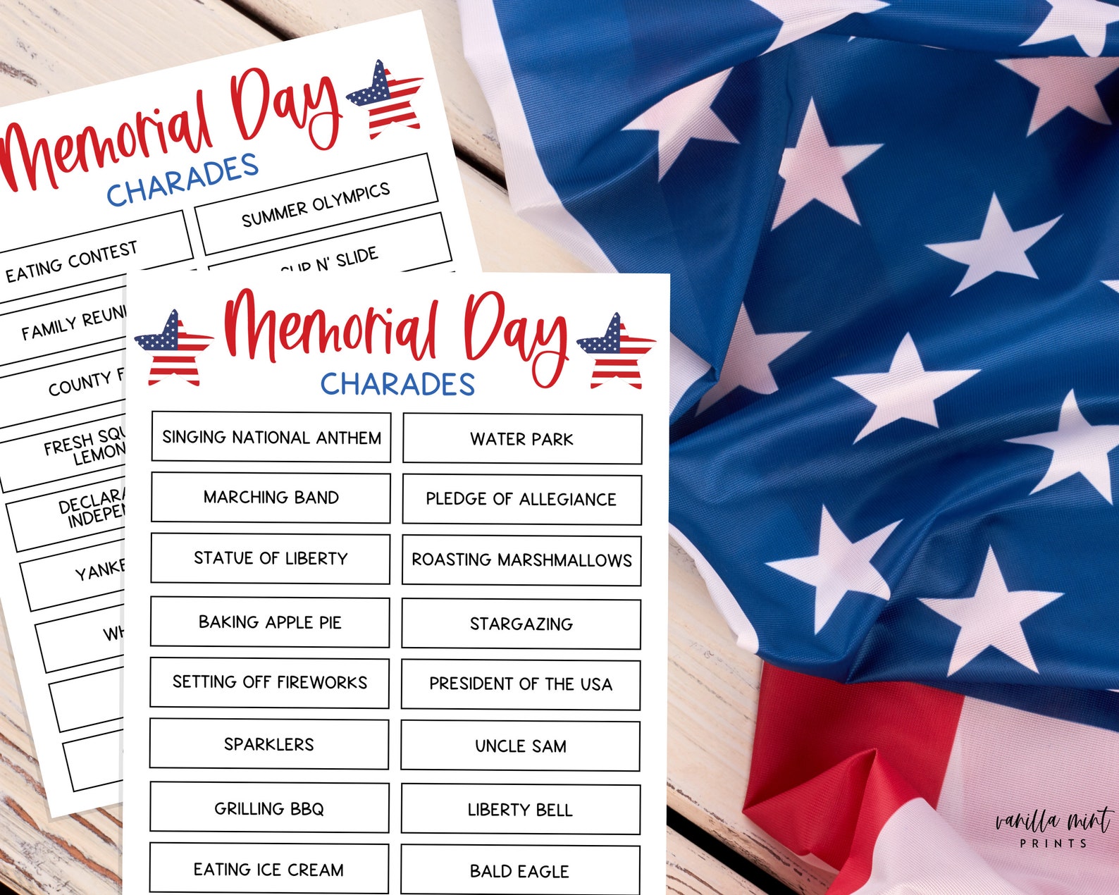 Memorial Day Charades Game Printable Memorial Day Party | Etsy
