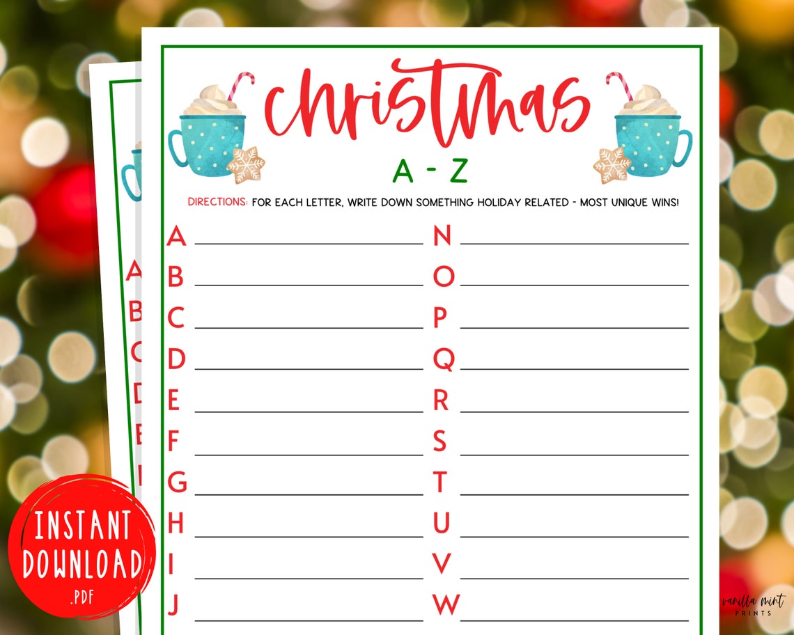 Christmas A-Z Game Christmas Printable Games Fun Christmas | Etsy