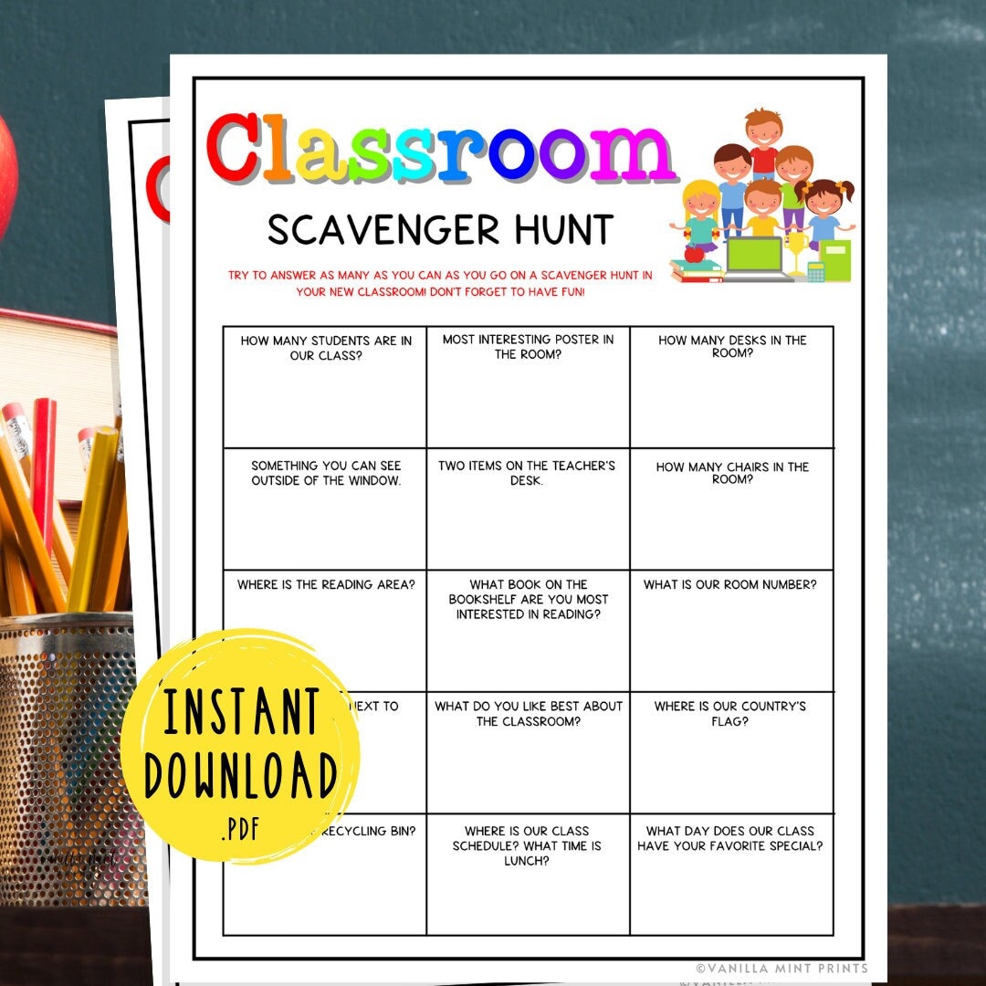 Back to School Classroom Scavenger Hunt | First Day of School Get to ...