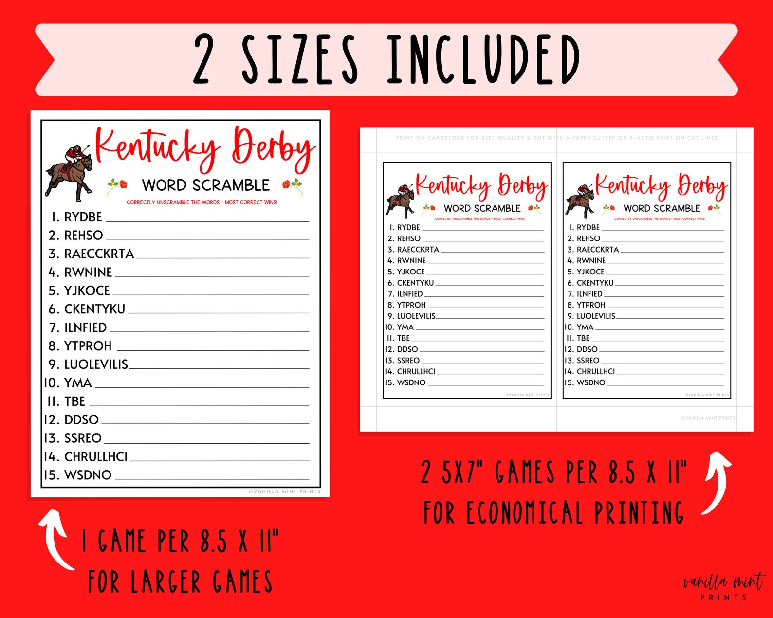 Kentucky Derby Word Scramble Game | Triple Crown Party Game | Horse ...