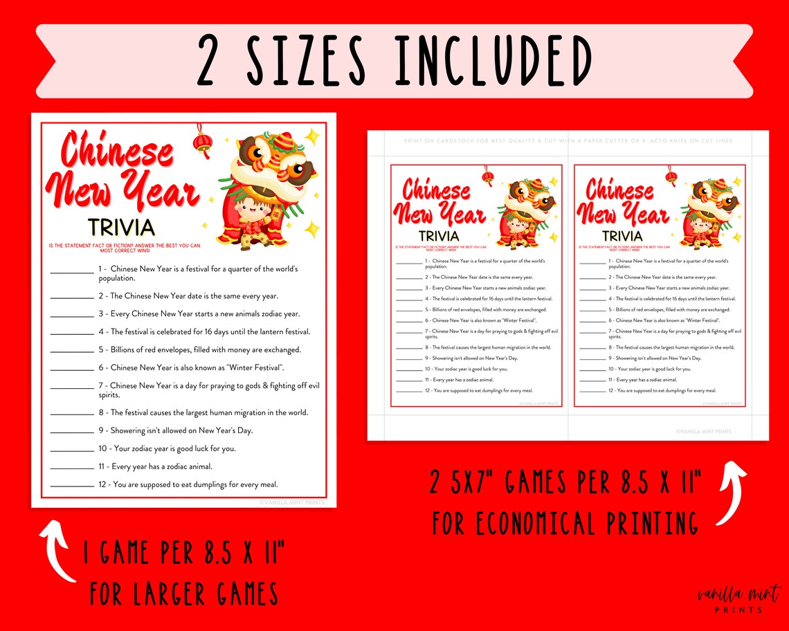 Chinese New Year Trivia Game Lunar New Year Printable | Etsy