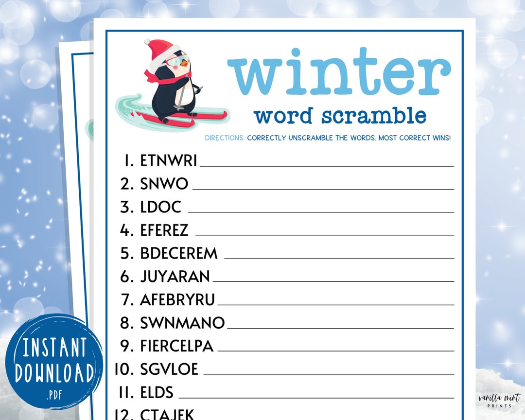 Winter Word Scramble Game | Printable Winter Games | Wintertime ...