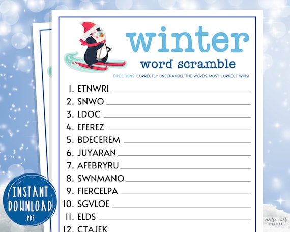 Winter Word Scramble Game Printable Winter Games | Etsy