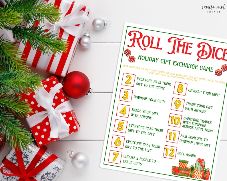 Roll the Dice Holiday Gift Exchange Game Christmas Printable - Etsy