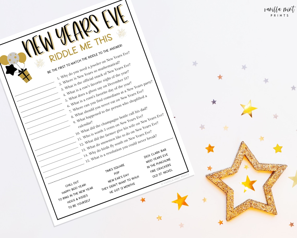 New Years Eve Riddle Me This Game New Years Printable Games - Etsy