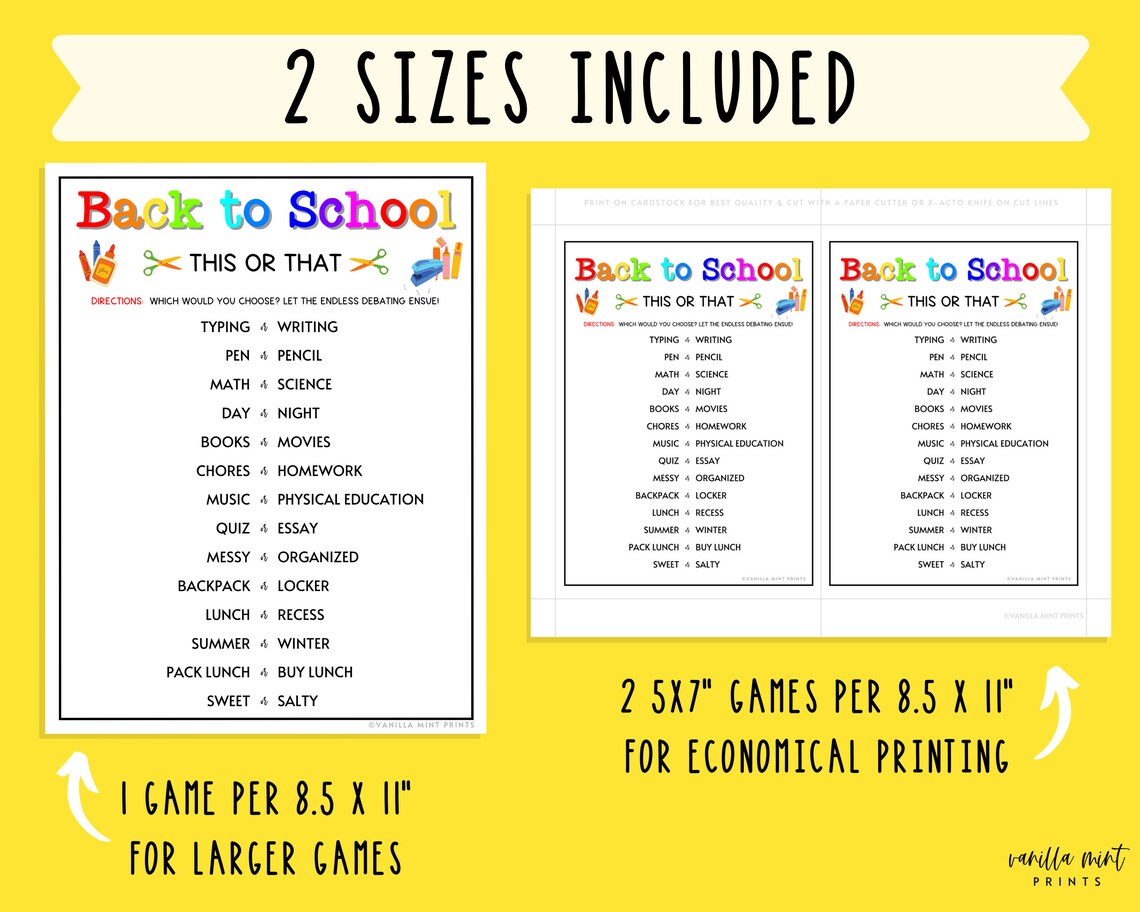 Back to School Game This or That First Day of School - Etsy