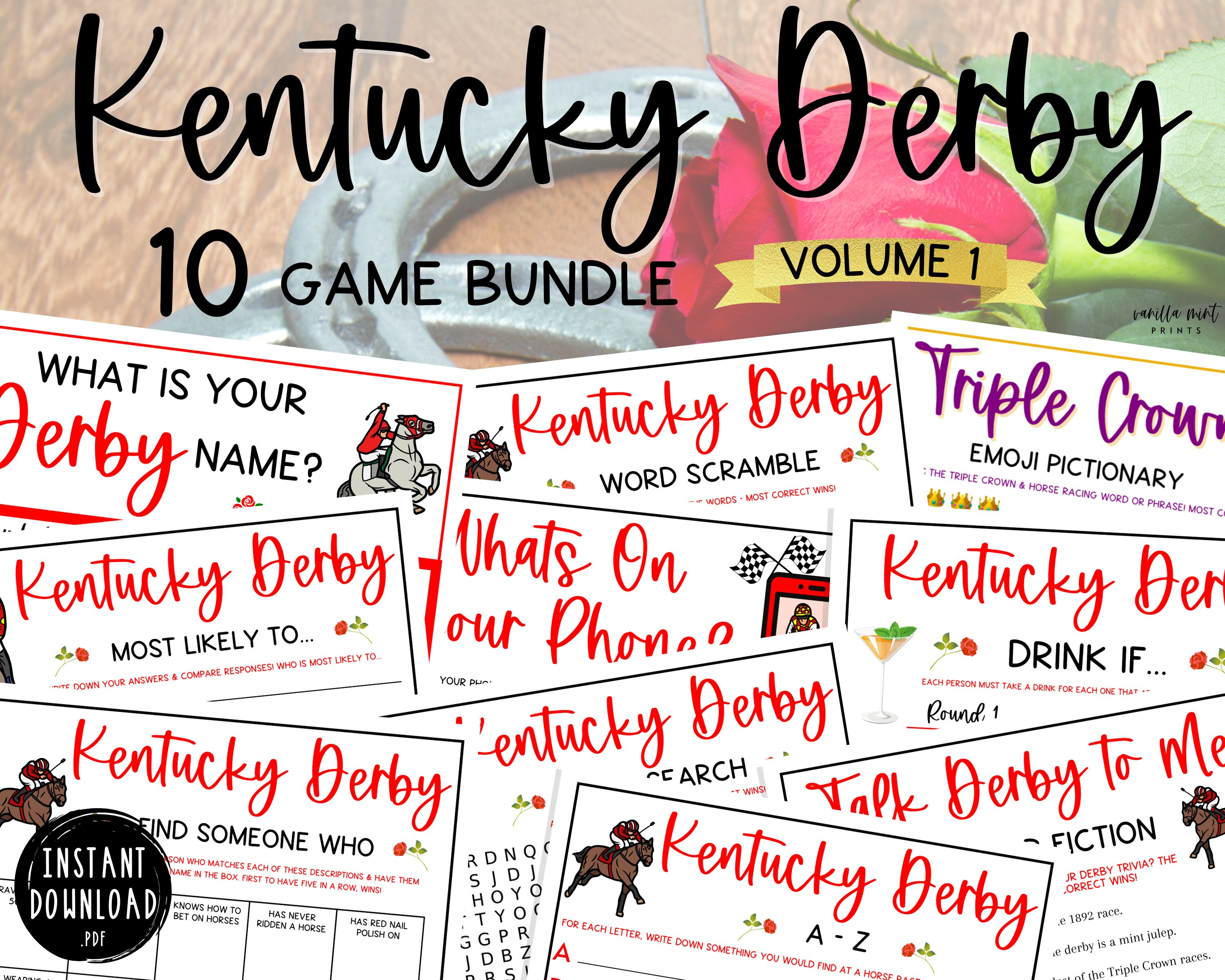 Kentucky Derby 10 Game BUNDLE Volume 1 Ten Horse Race Party - Etsy