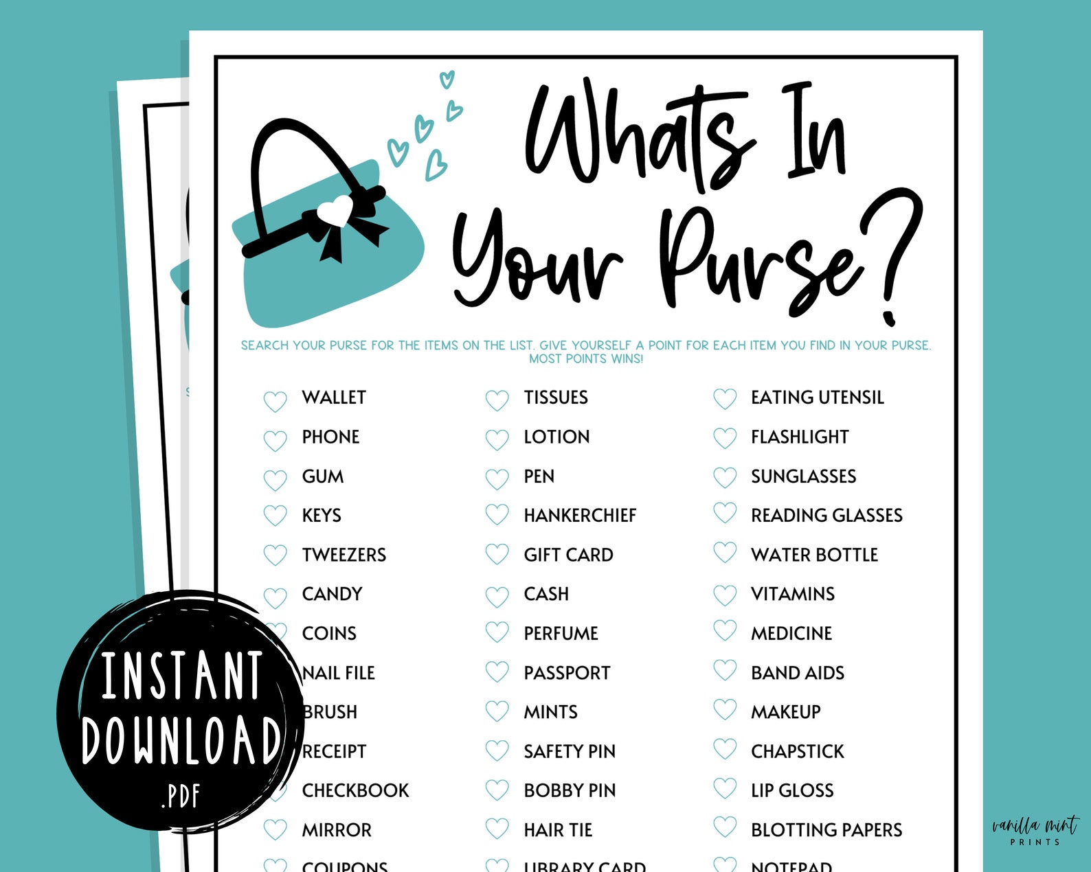 Family Reunion Whats in Your Purse Party Games Family - Etsy