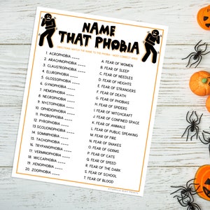 Halloween Name That Phobia Match up Game Phobia Trivia Games | Etsy