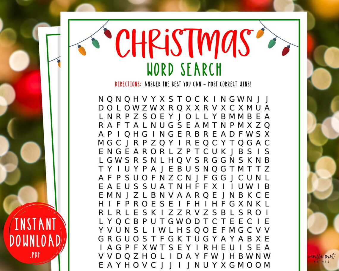 Christmas Word Search Game Christmas Printable Games Fun | Etsy