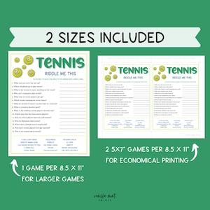 Tennis Riddle Me This Game | Printable Tennis Themed Party Game | Games ...