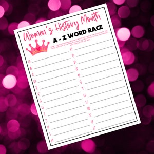 Women's History Month A - Z Word Race Game | Women Empowerment ...