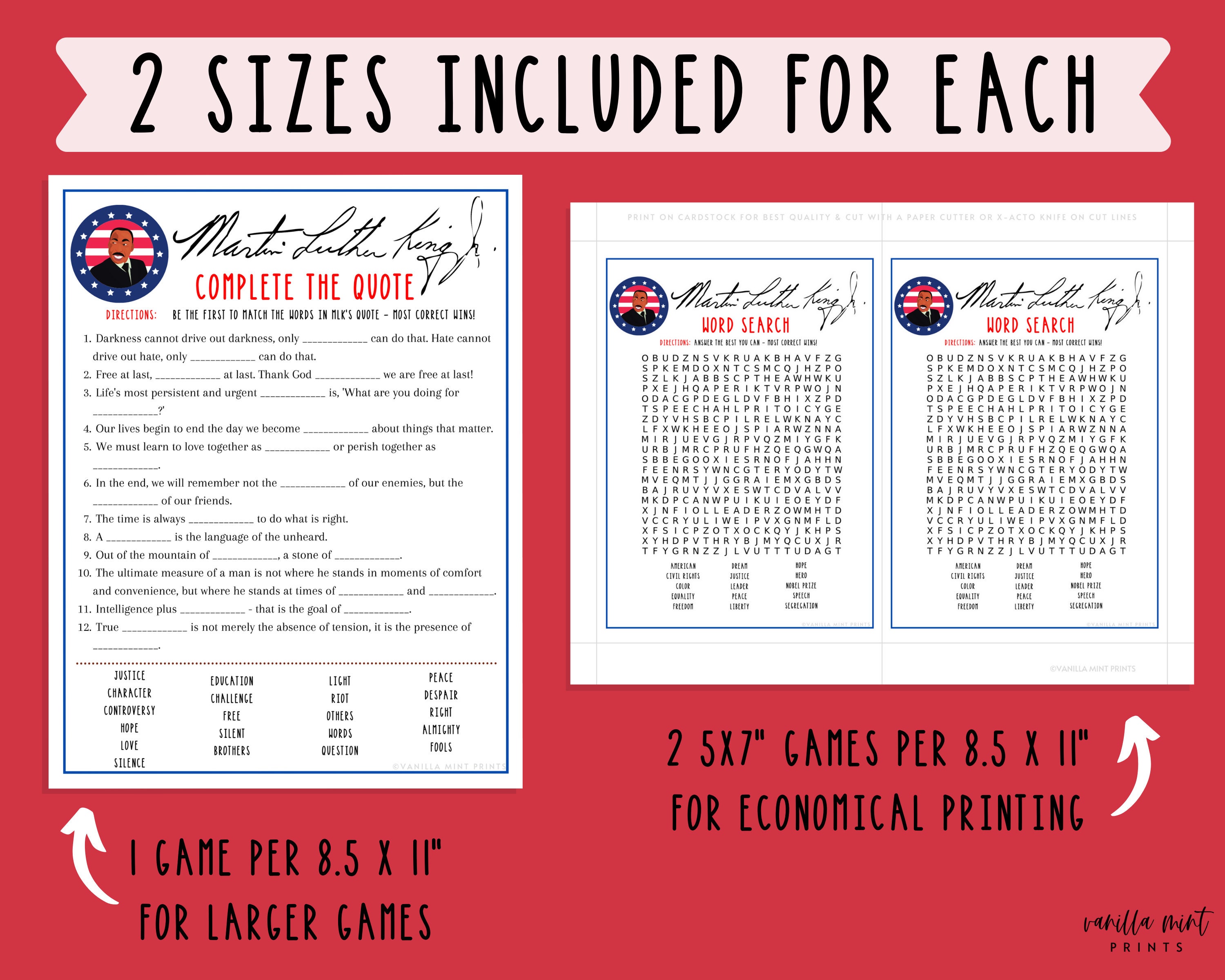 Martin Luther King Jr Day 6 Game Bundle MLK Jr Day Printable | Etsy