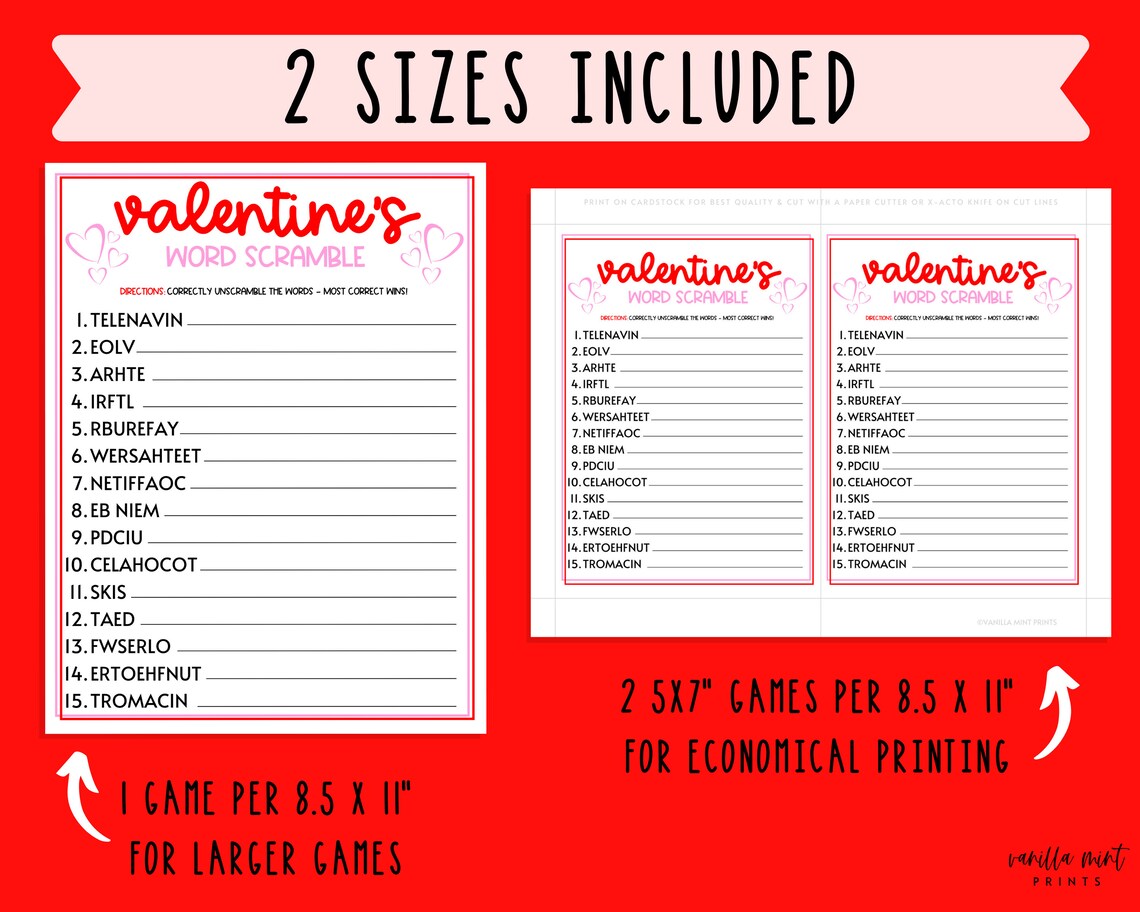 Valentine's Day Word Scramble Game Valentine Printable | Etsy