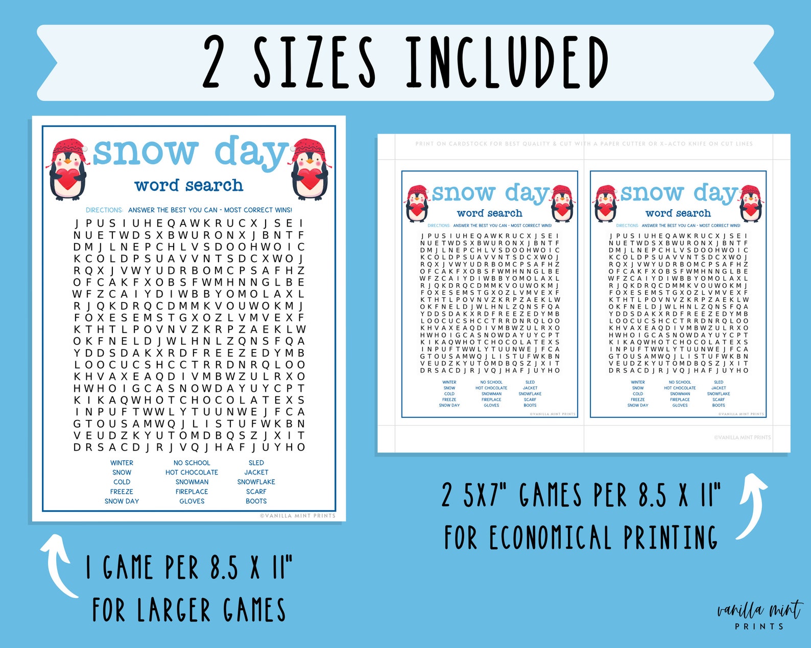 Snow Day Word Search Game Fun Printable Winter Games | Etsy