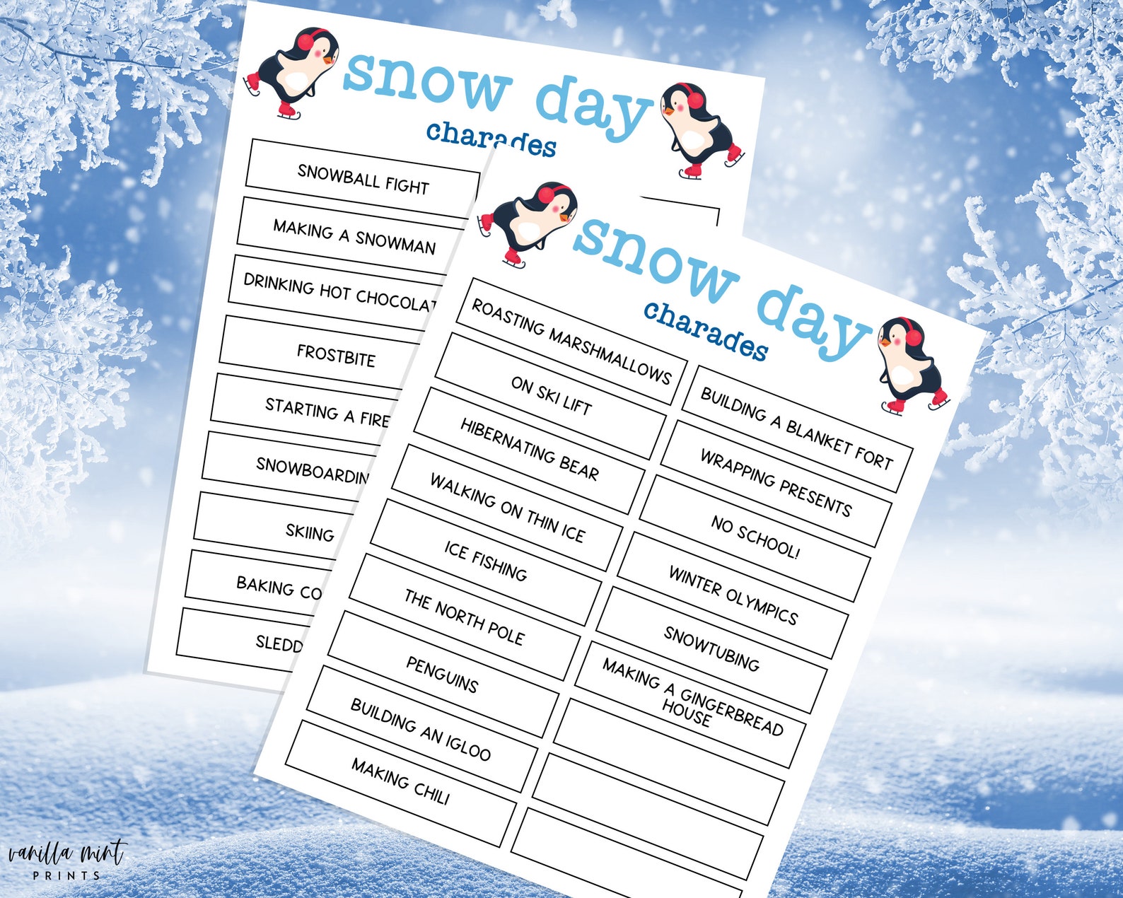 Snow Day Charades Game Fun Printable Winter Game | Etsy