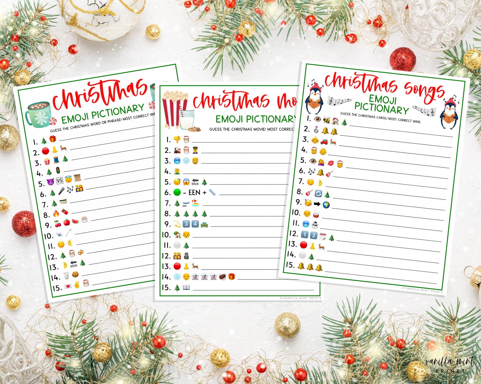 3 Christmas Emoji Pictionary Game BUNDLE Christmas Emoji - Etsy