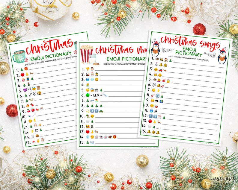 3 Christmas Emoji Pictionary Game BUNDLE | Christmas Emoji Printable ...