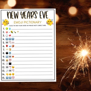 New Years Eve Emoji Pictionary Game Printable Games Fun New Years Eve ...