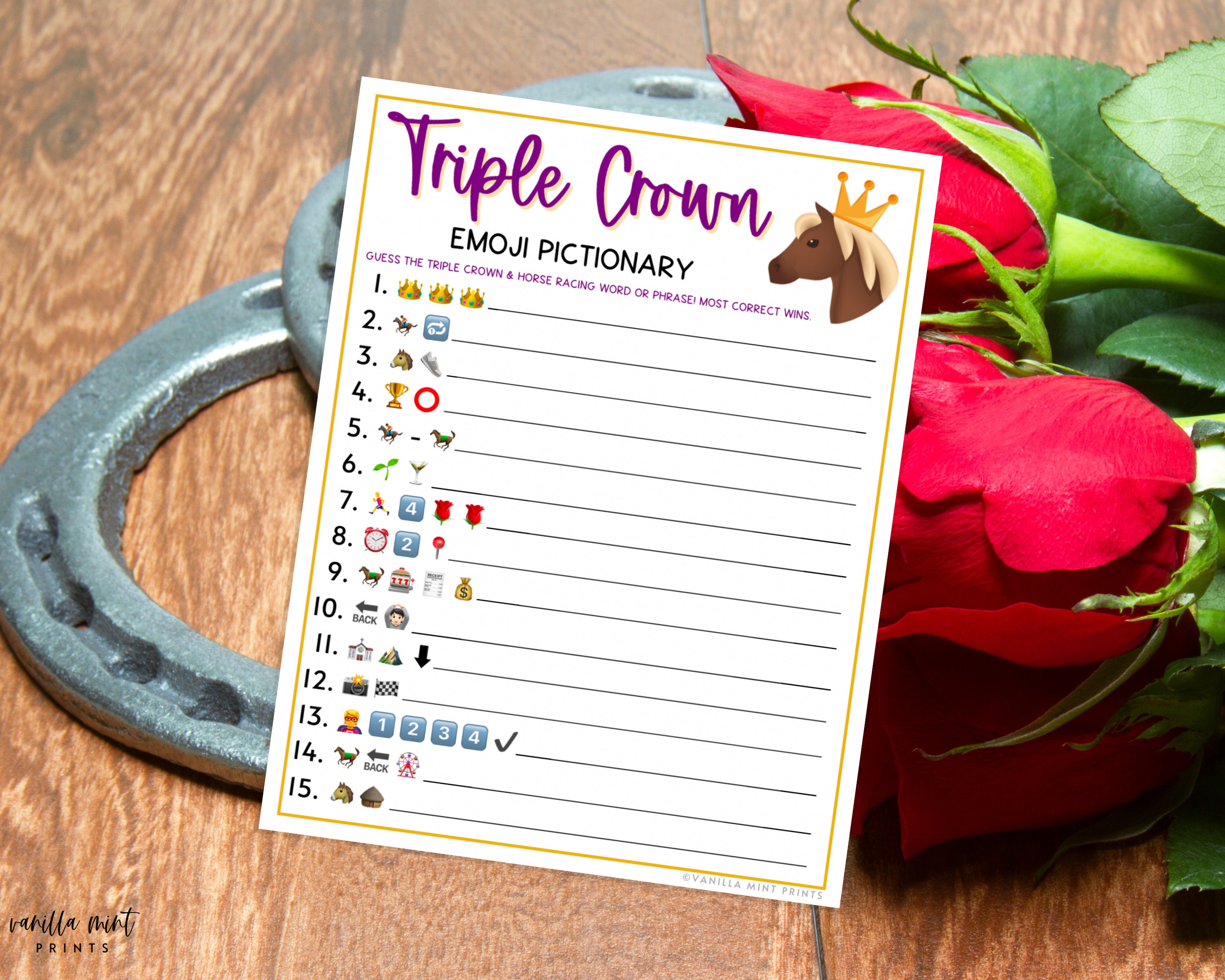 Triple Crown Emoji Pictionary Game Horse Race Party Game | Etsy UK