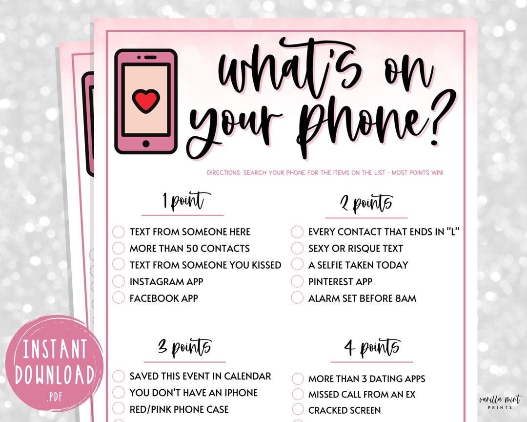 PINK Adult Birthday Party Games | What's on Your Phone Birthday Party ...