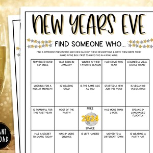 New Years Eve Find Someone Who Bingo Game New Years Games New Years Eve ...