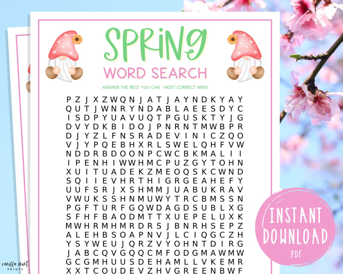 Spring Word Search Printable Springtime Games Party Games - Etsy