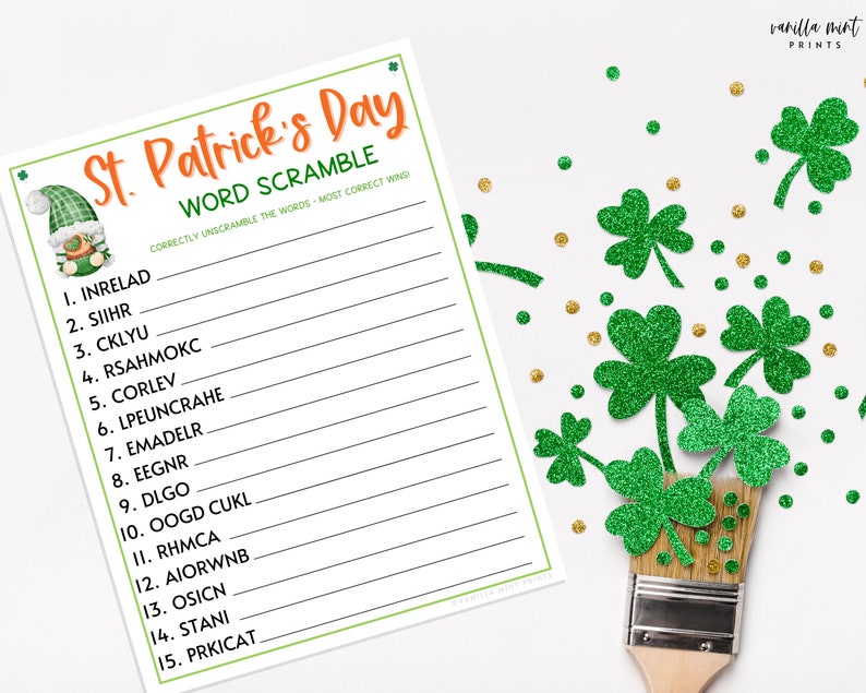 St. Patrick's Day Word Scramble Game Irish Games Fun - Etsy